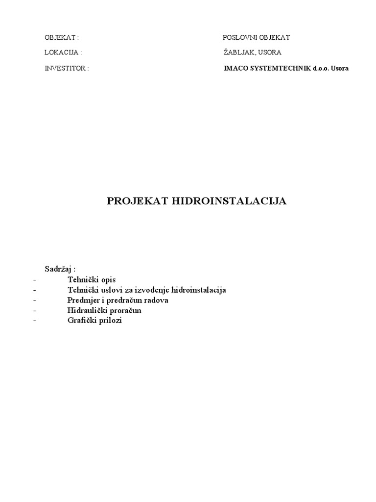 HIDROINSTALACIJE - Tekst | PDF