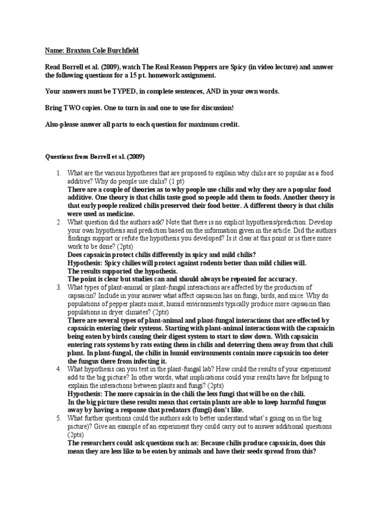 Bio 159 1st Assignment | PDF | Chili Pepper | Psychological Concepts