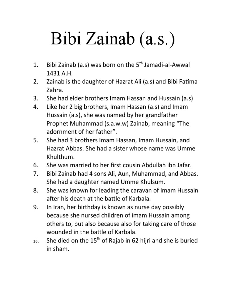 Bibi Zainab: Life and Legacy | PDF