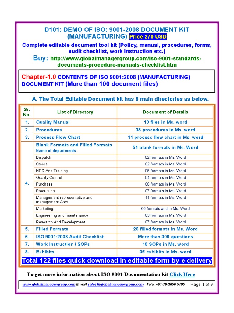 ISO 9001 QMS Standard Certification Documents PDF | PDF | Iso 9000 | Audit