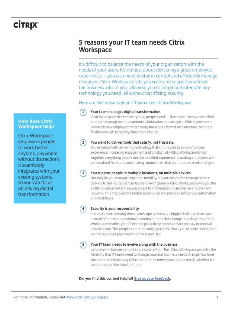 5 Reasons Your IT Team Needs Citrix Workspace | PDF | Citrix Systems ...