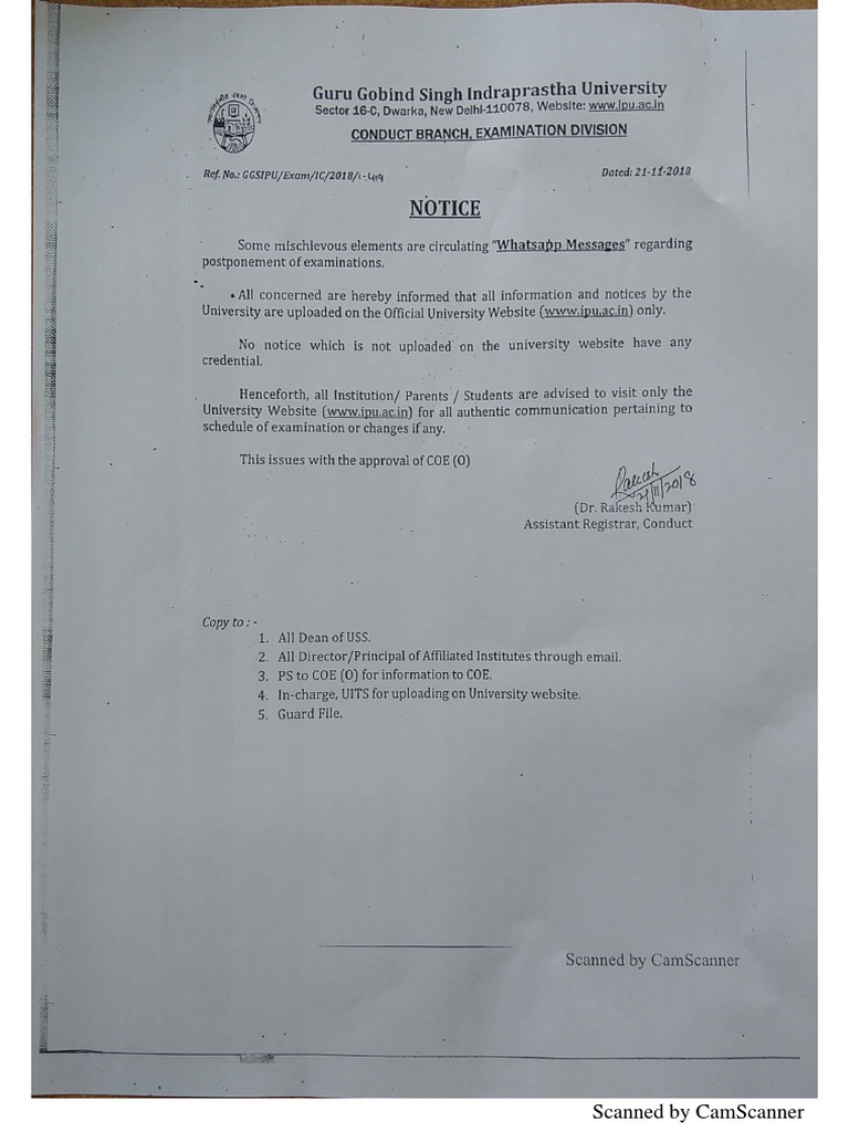 Ipu Official Website Notice | PDF