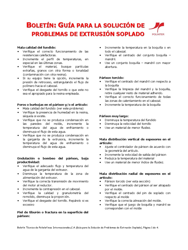 Guia Solucion de Problemas Extrusion Soplado PDF | PDF | Física ...