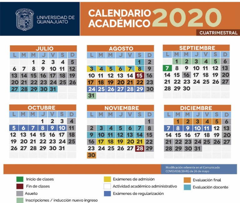 Universidad de Guanajuato Calendario Cuatrimestral 2020 | PDF