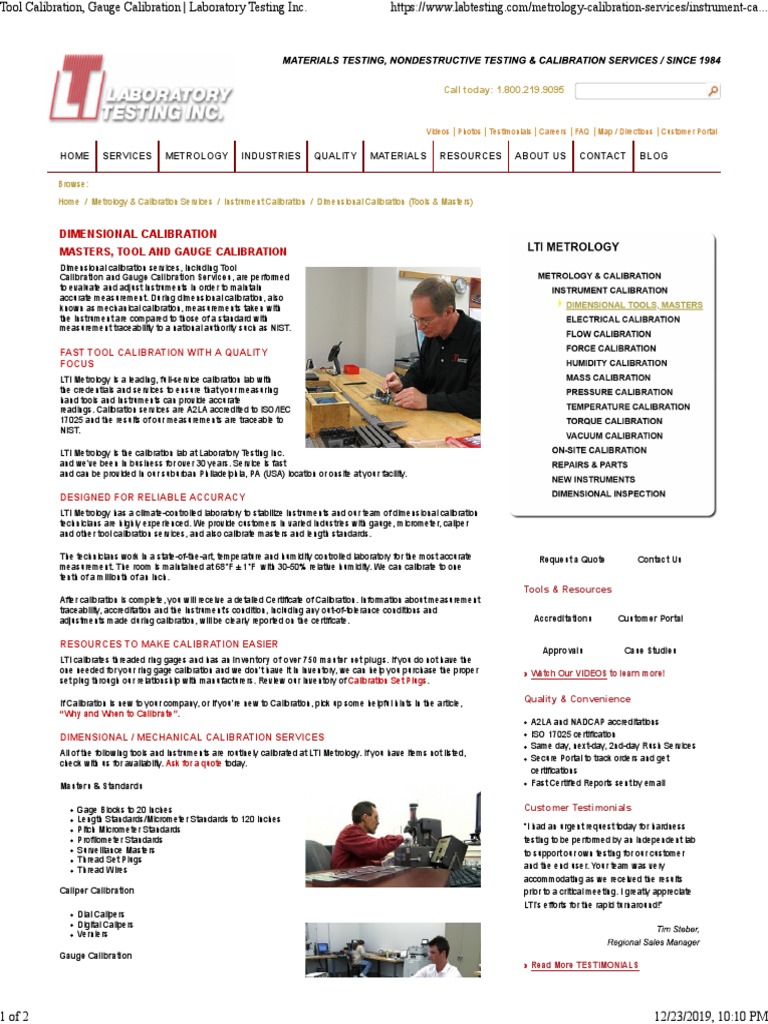 Dimensional Calibration: Masters, Tool and Gauge Calibration | PDF ...