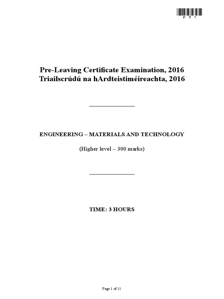 Pre-Leaving Certifi Cate Examination, 2016 Triailscrúdú Na Hardteistiméireachta, 2016 | PDF ...