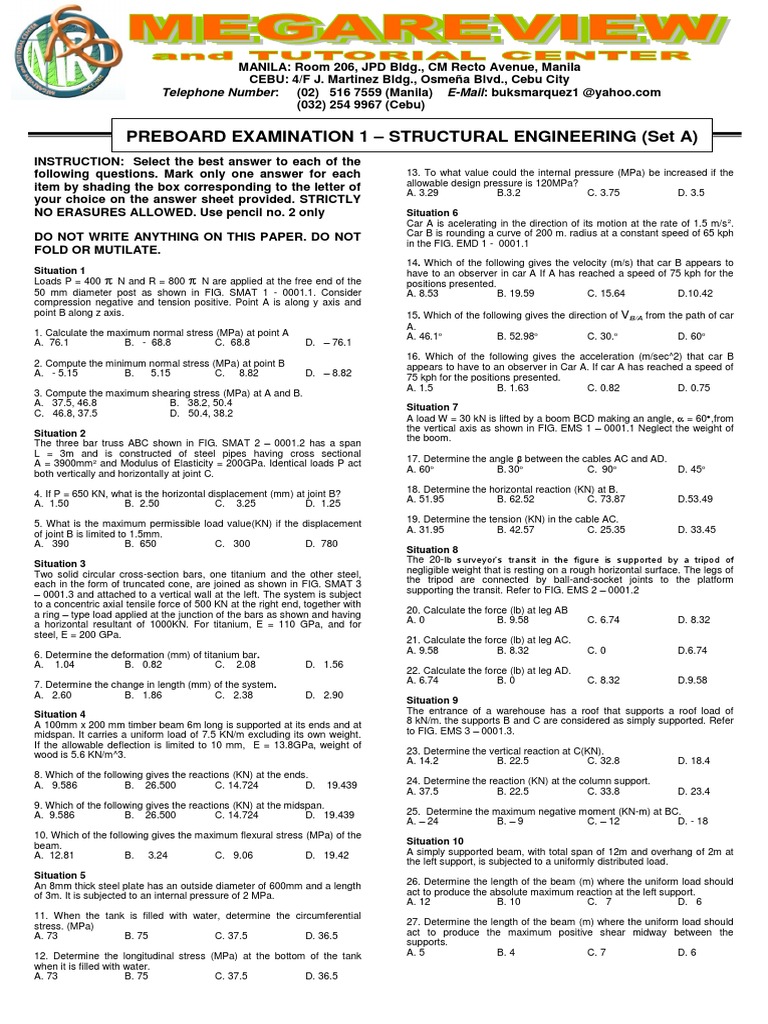 Preboard Examination 1 - Structural Engineering (Set A) : Situation 6 | Download Free PDF ...