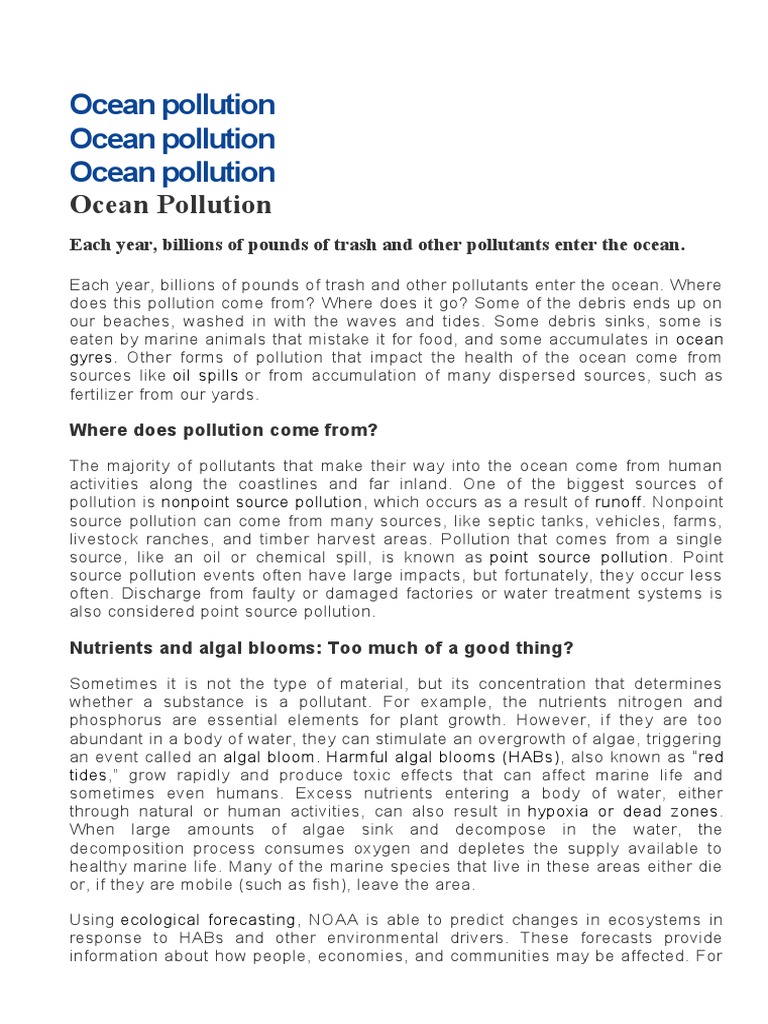 Ocean Pollution Ocean Pollution Ocean Pollution | PDF | Aquatic Ecology ...