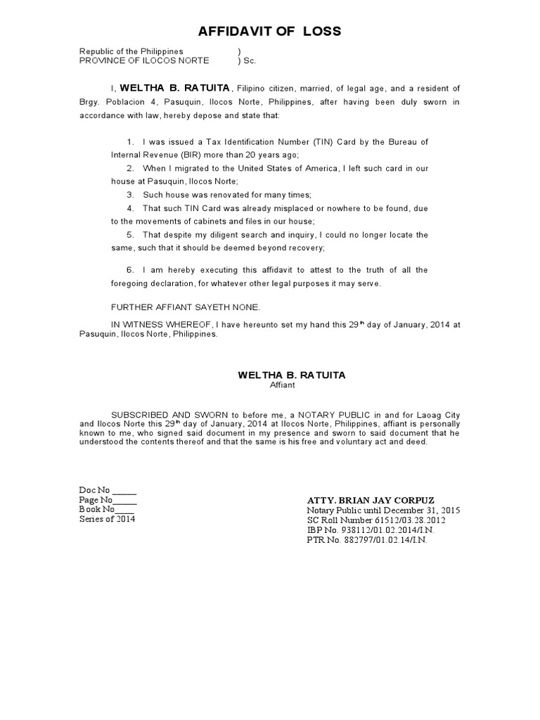 Lost TIN affidavit replacement | PDF
