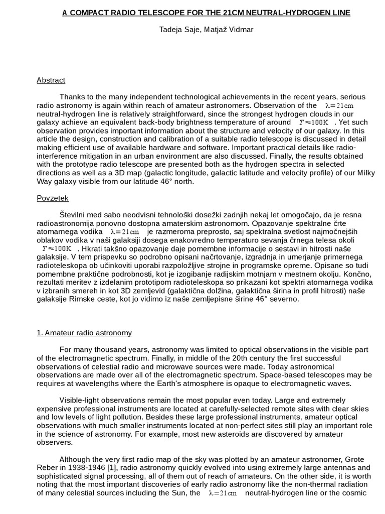 A Compact Radio Telescope For The 21CM Neutral-Hydrogen Line | PDF ...