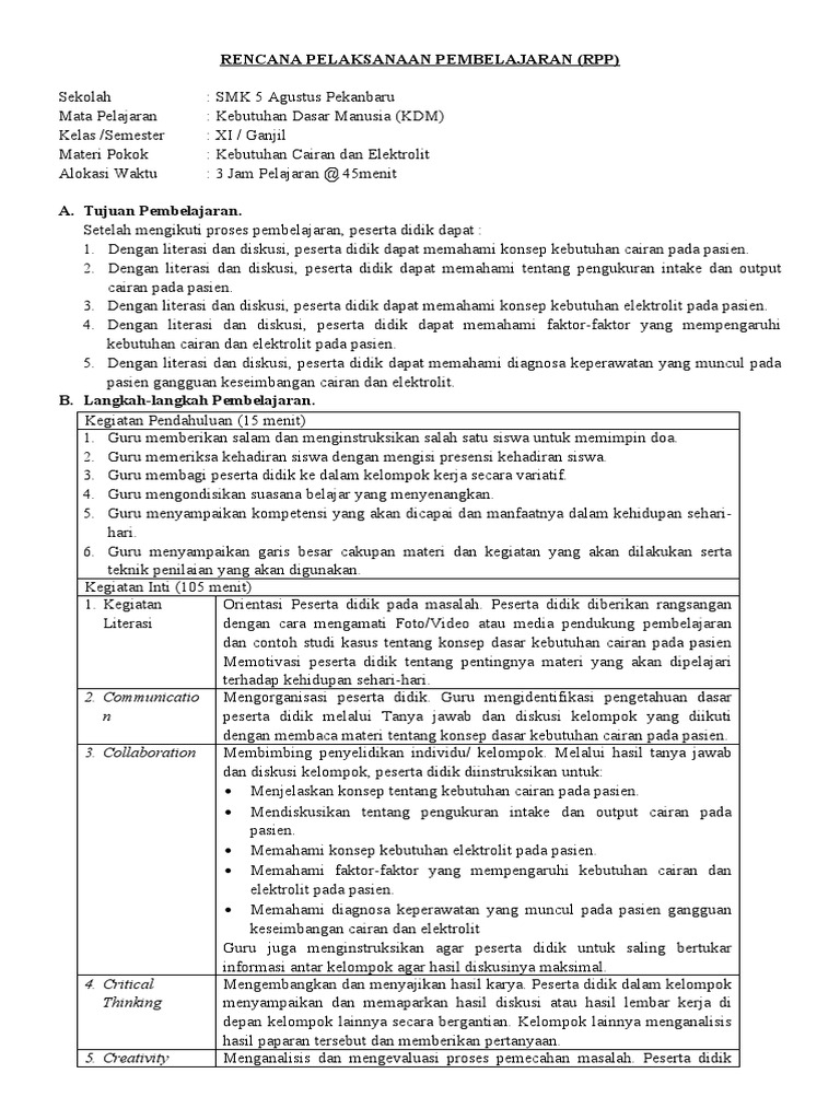 (Kebutuhan Cairan Dan Elektrolit) RPP KDM Semester Ganjil KLS Xi | PDF