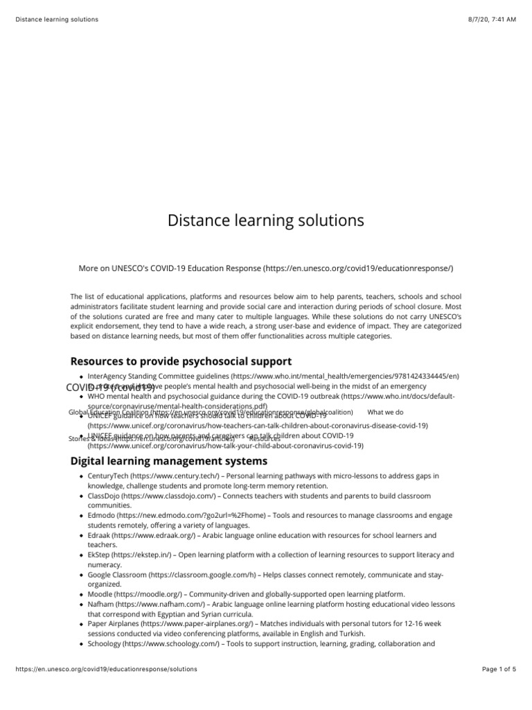 UNESCO Distance Learning Solutions | PDF | Educational Technology ...