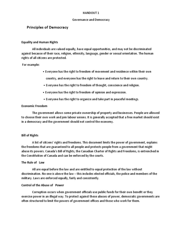 Principles of Democracy HANDOUT | PDF | Accountability | Democracy