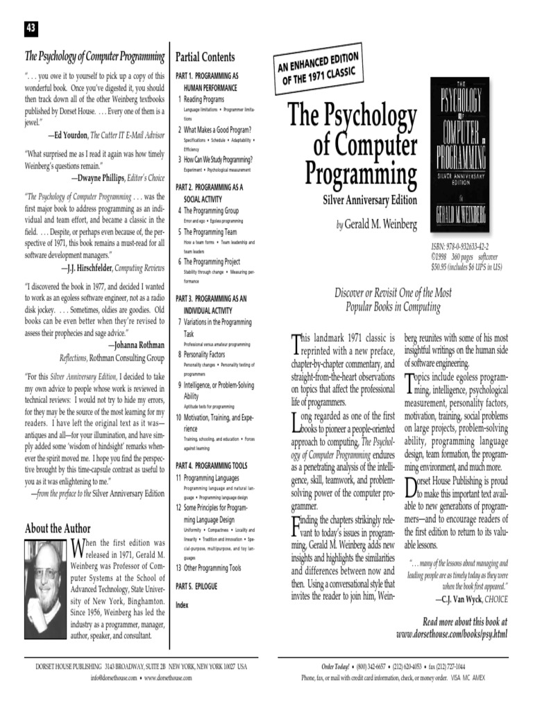 The Psychology of Computer Programming: Partial Contents | PDF ...