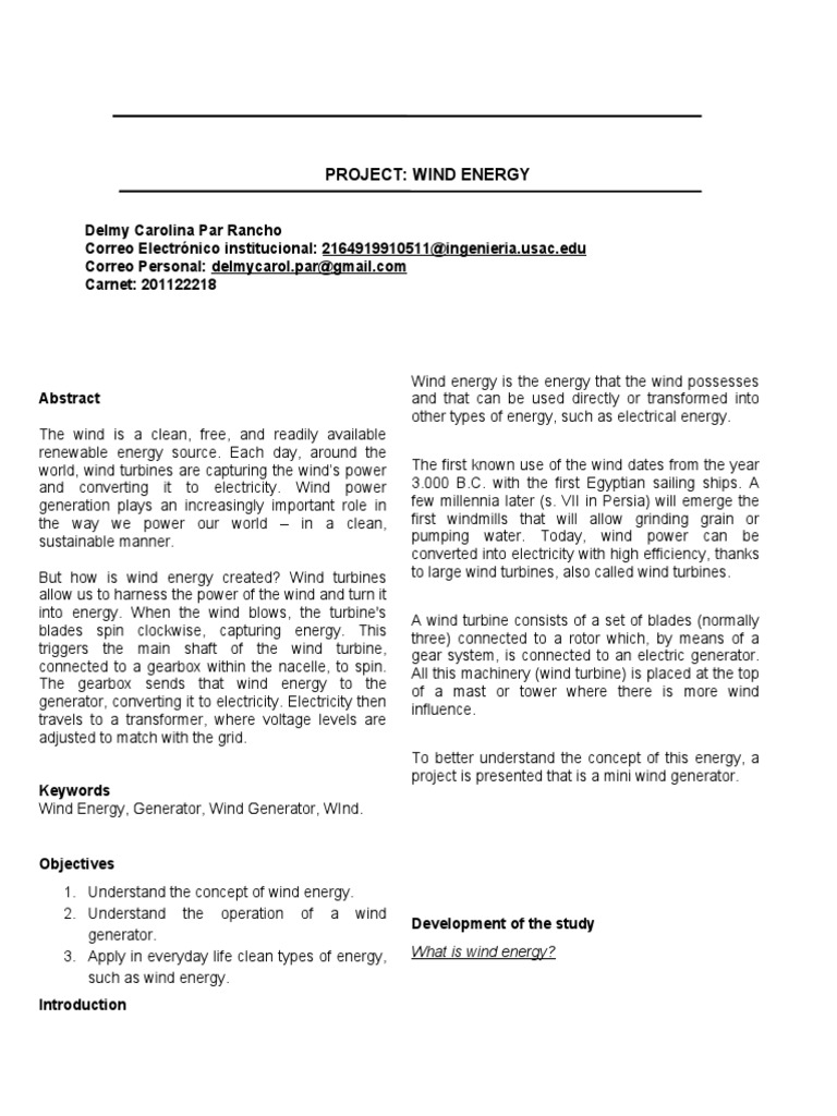 Project: Wind Energy | PDF | Wind Power | Wind Turbine