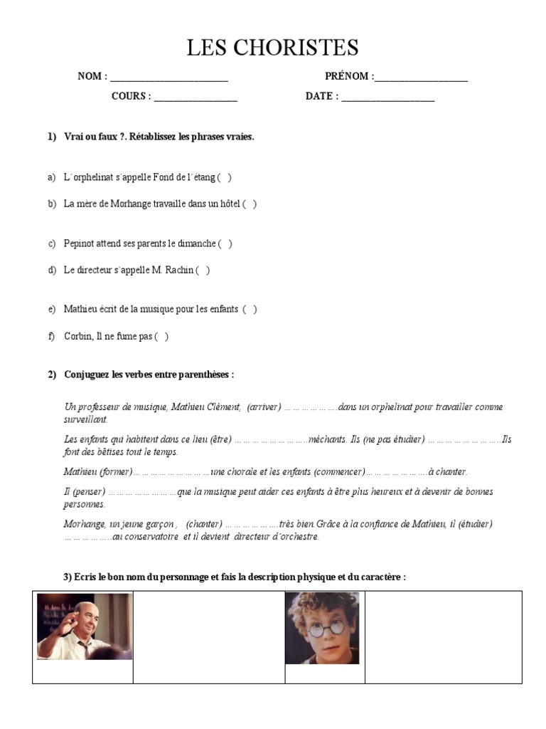 Activités Pédagogiques sur Les Choristes | PDF | Arts du langage et ...