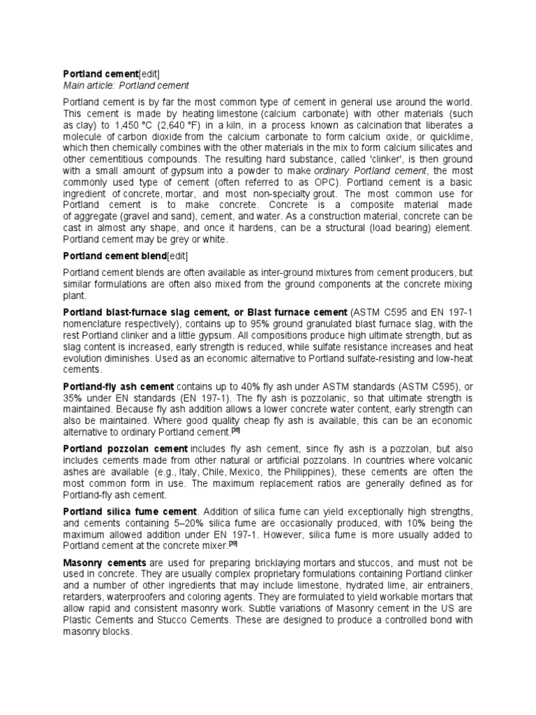 Types of Portland cement blends and uses | PDF | Cement | Joining