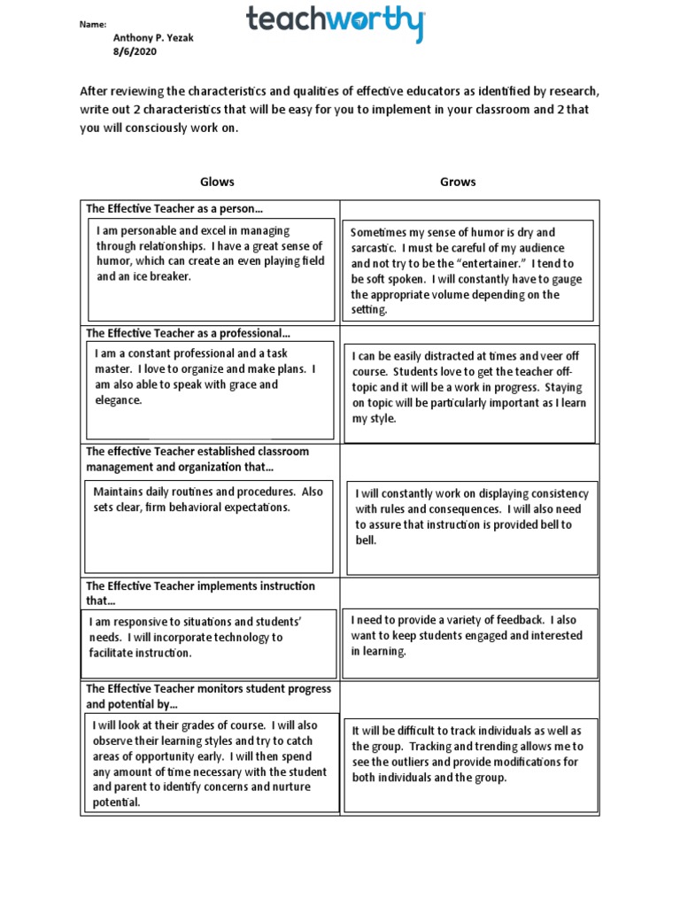 Qualities of Effective Teachers Word | PDF | Classroom | Teachers