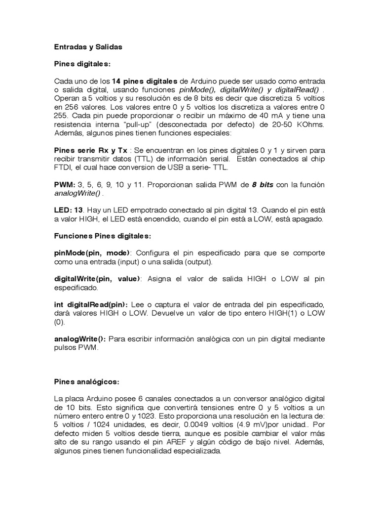 Entradas Y Salidas Arduino | PDF | Informática