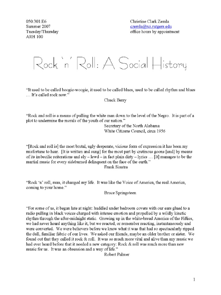 Rock N Roll - A Social History Program | PDF