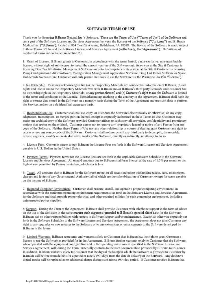 Software Terms of Use - Rev. 9.2017 | PDF | License | Indemnity