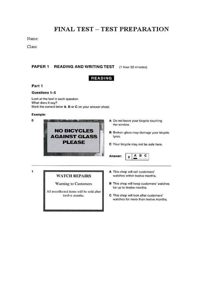 Final Test - Preparation Test | PDF