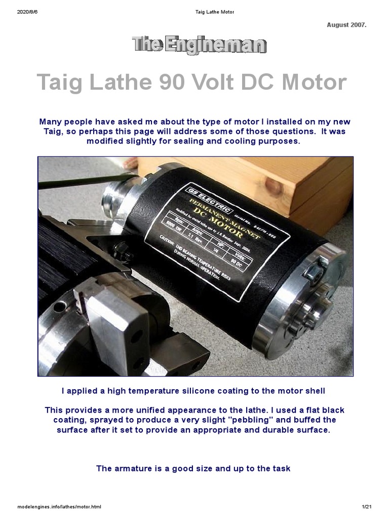 Taig Lathe Motor | PDF | Bearing (Mechanical) | Industrial Processes