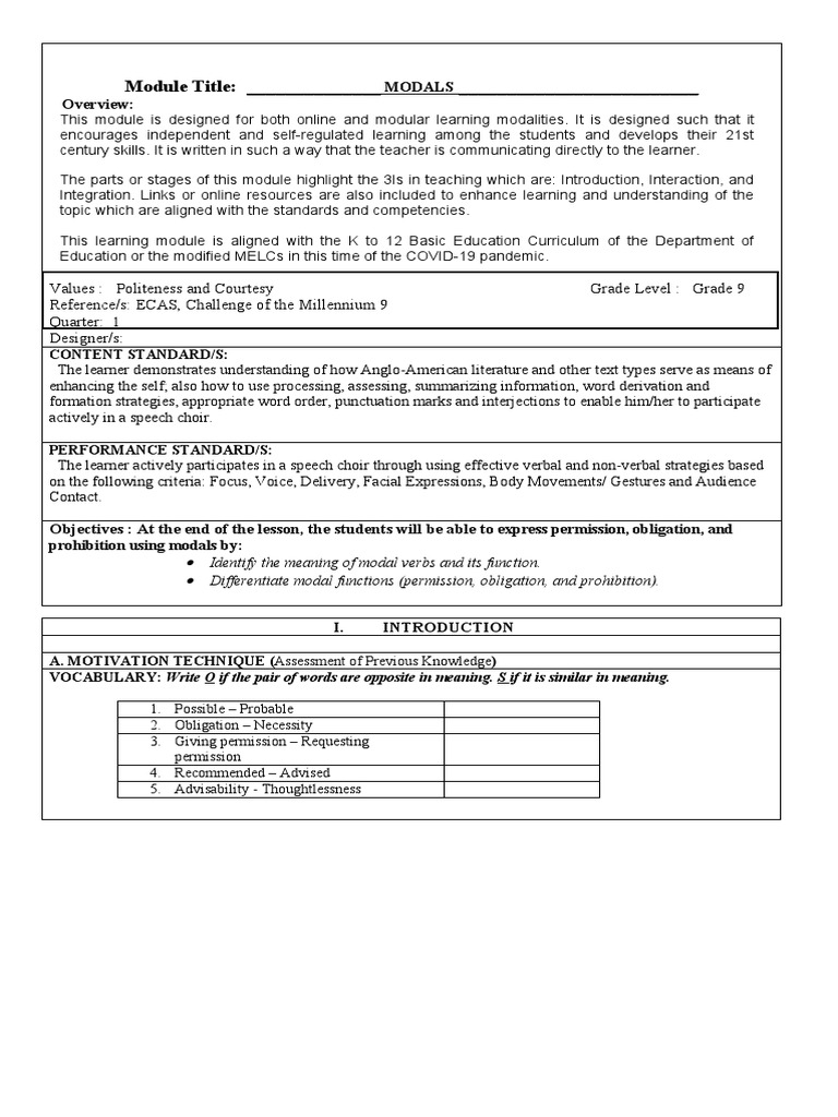 Module Title: - : Overview | PDF | Verb | Learning