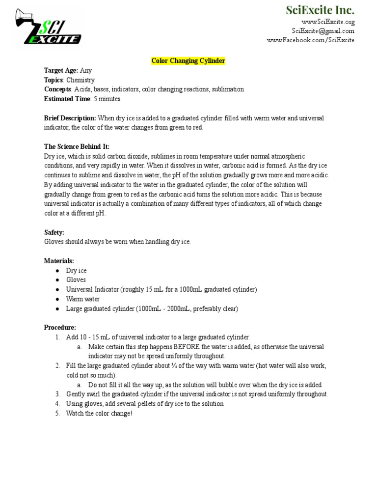Color Changing Cylinder Universal Indicator and Dry Ice | PDF | Carbon ...