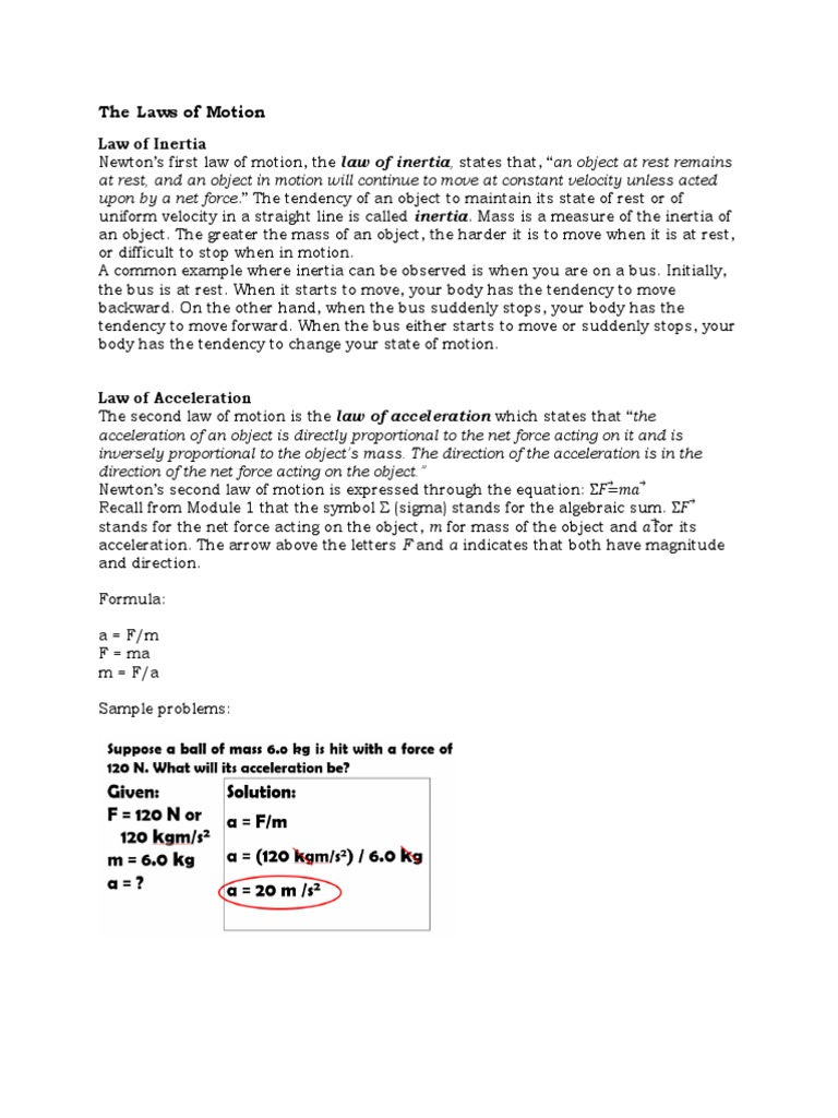 Notes-Laws of Motion | PDF | Newton's Laws Of Motion | Acceleration