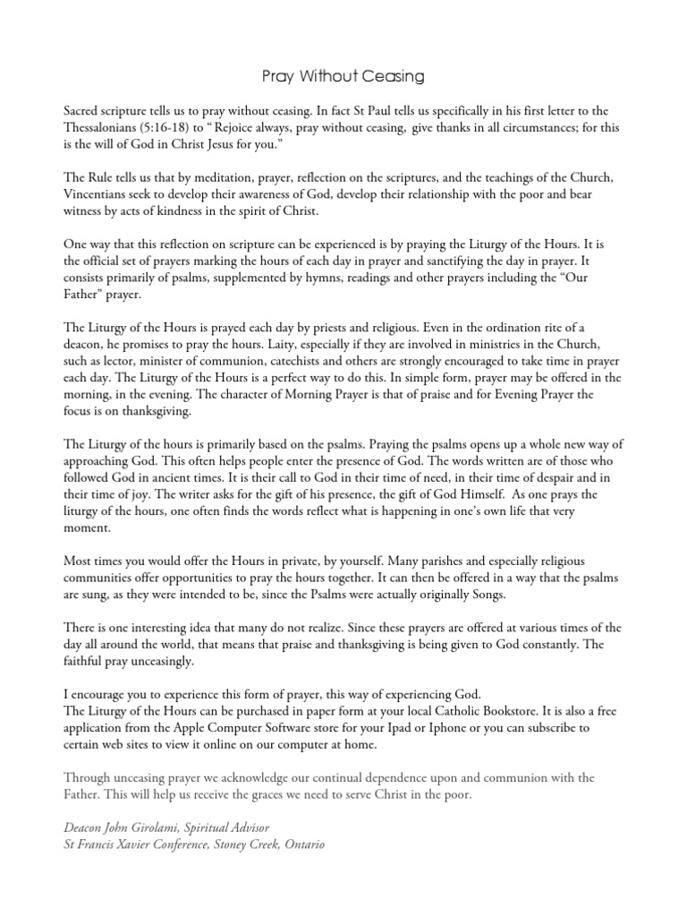 Pray Without Ceasing | PDF | Liturgy | Prayer