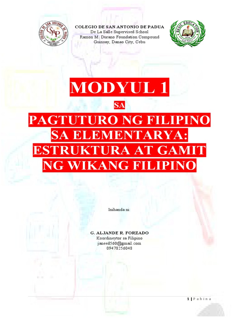 Modyul 1 Sa Pagtuturo NG Filipino Sa Elementarya New | PDF