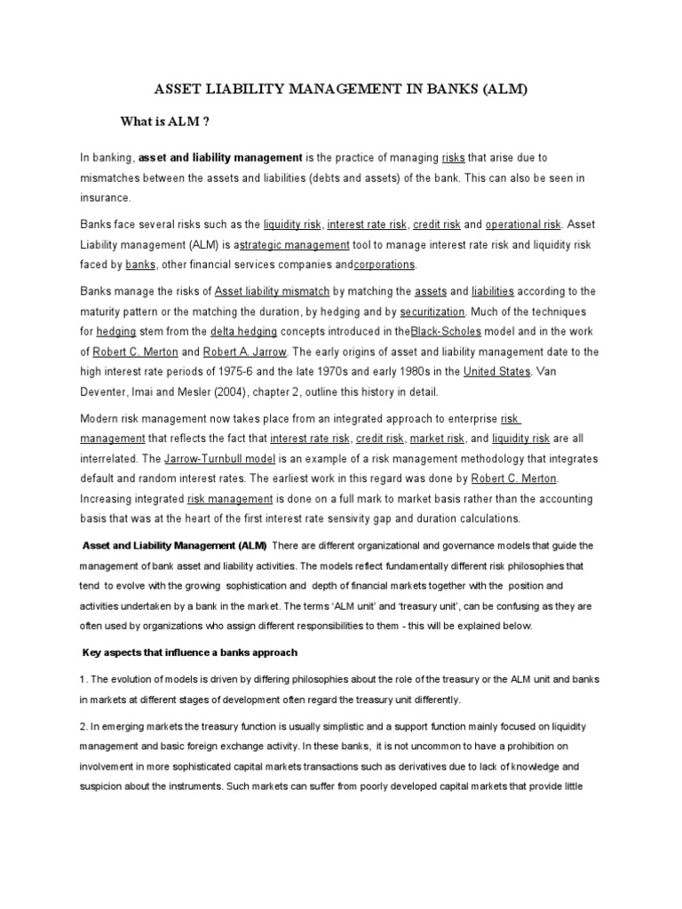 Asset Liability Management in Banks | PDF | Market Liquidity ...