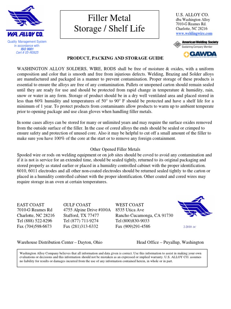 Filler Metal Storage / Shelf Life: Product, Packing and Storage Guide ...