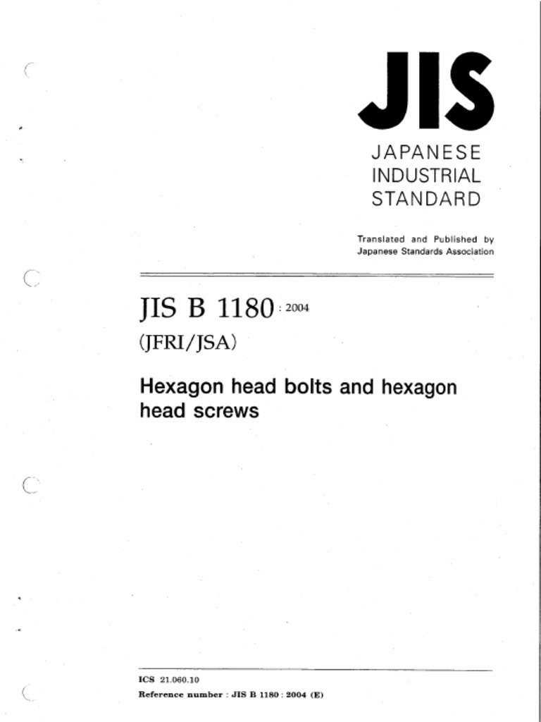 JIS B 1180-2004 Hexagon Head Bolts and Hexagon Head Screws | PDF