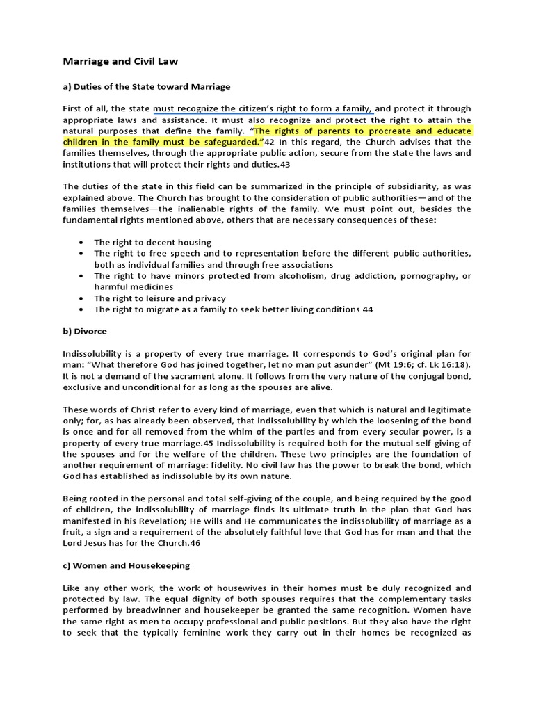 Marriage and Civil Law: A) Duties of The State Toward Marriage | PDF ...