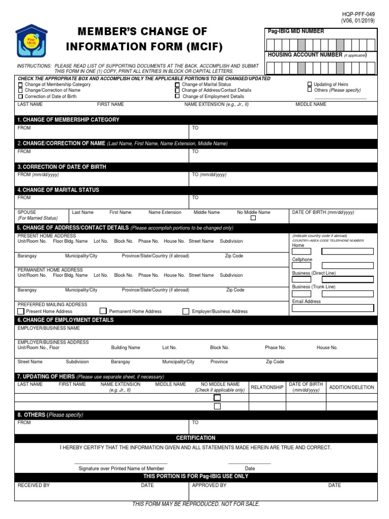 Pag Ibig Form Mcif PDF | PDF | Identity Document | Marriage
