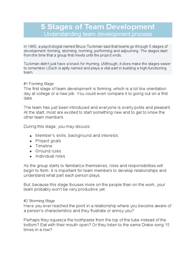 Five Stages of Team Development | PDF | Facilitator
