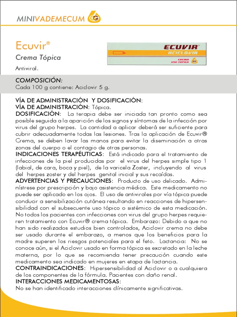 Instrucciones para el uso tópico del antiviral Ecuvir® crema para el ...