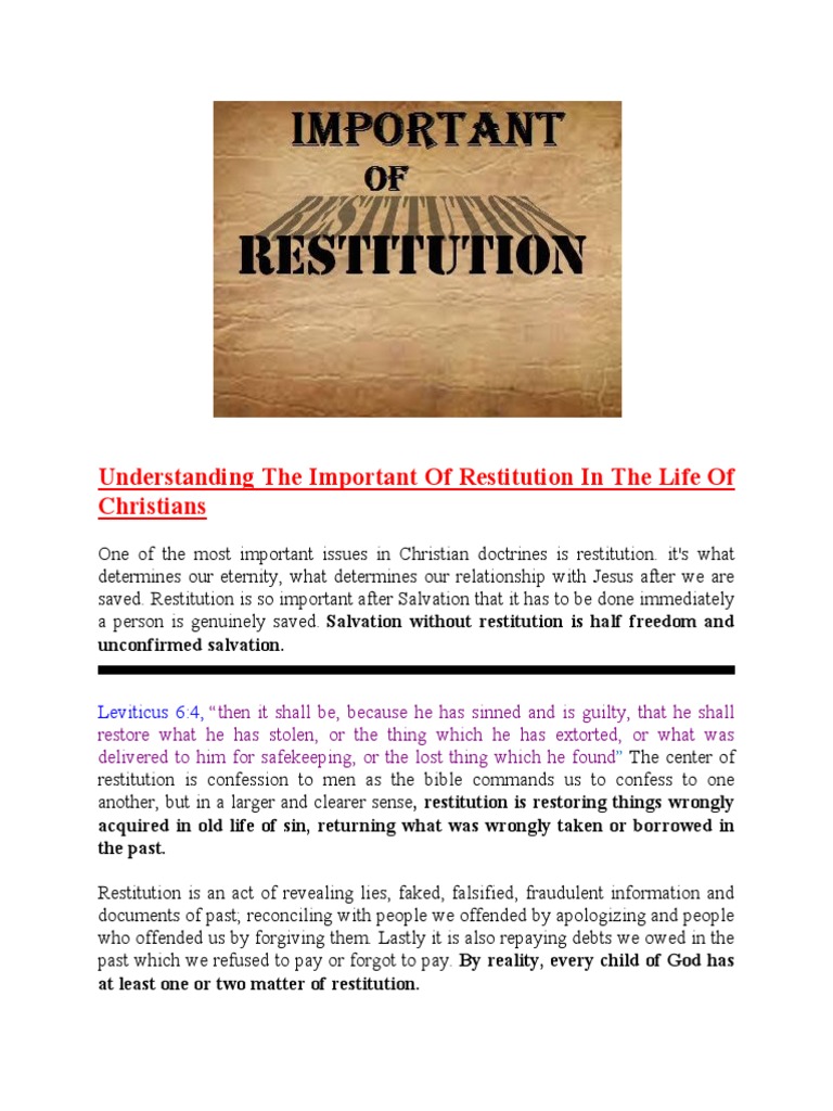 Importance of Restitution in Christianity | PDF | Confession (Religion ...