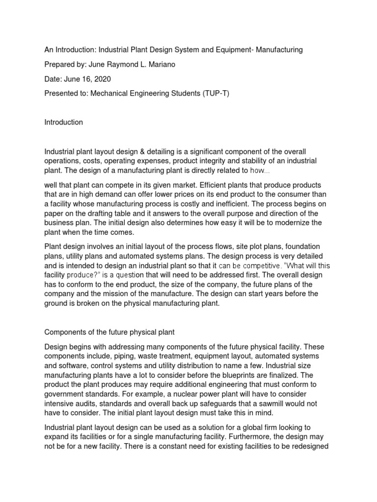 Industrial Plant Design | PDF | Manufacturing And Engineering | Energy ...