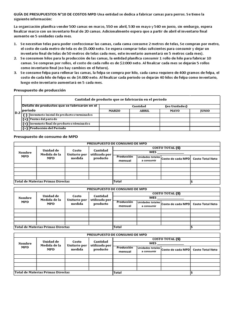 Guia N° 10 Presupuesto de Produccion, MPD | PDF | Presupuesto | Inventario