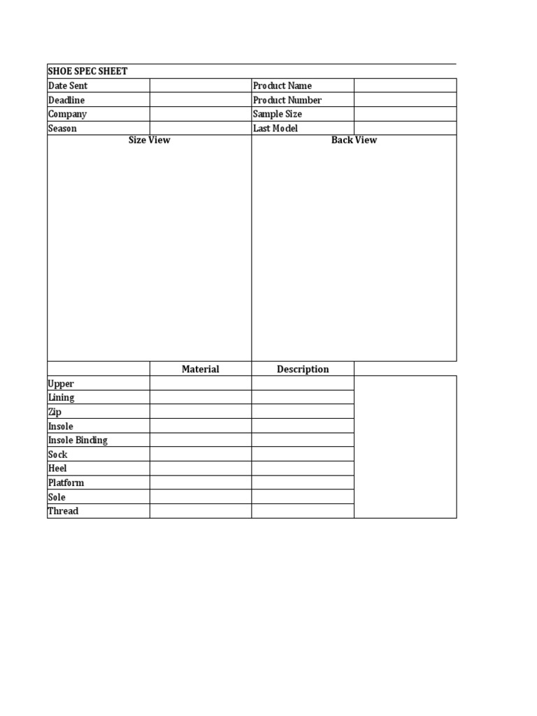 Fashionary Shoe Design Spec Sheet & Range Plan | PDF