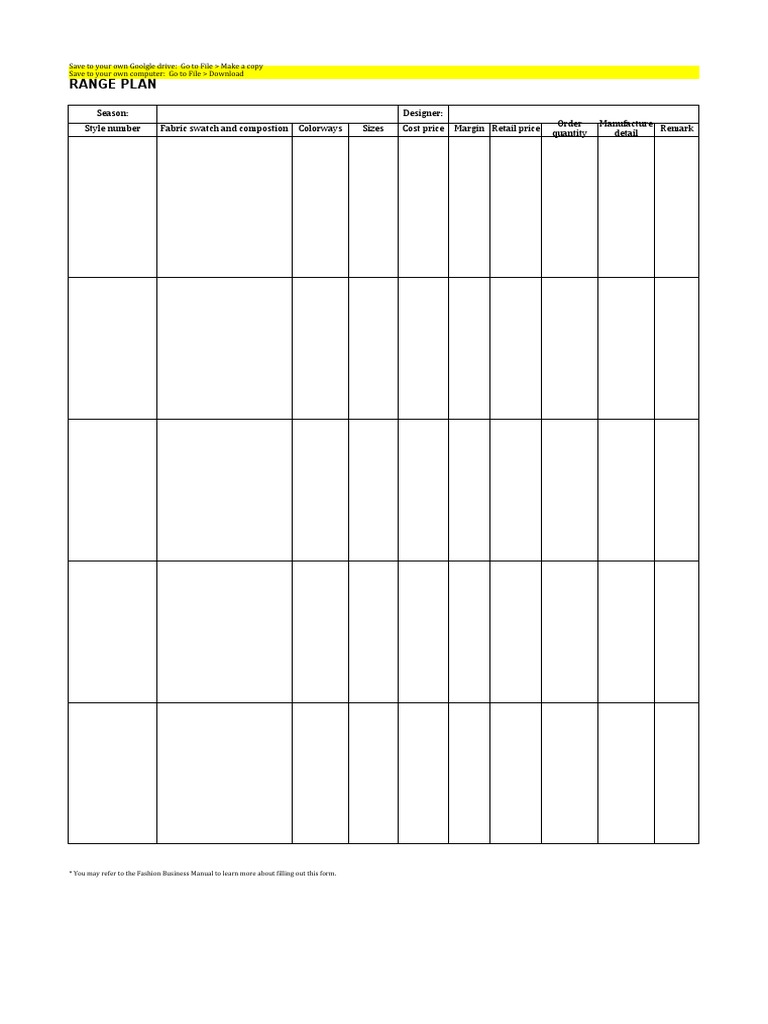 Fashion Range Plan Template Guide | PDF | Business | Technology ...