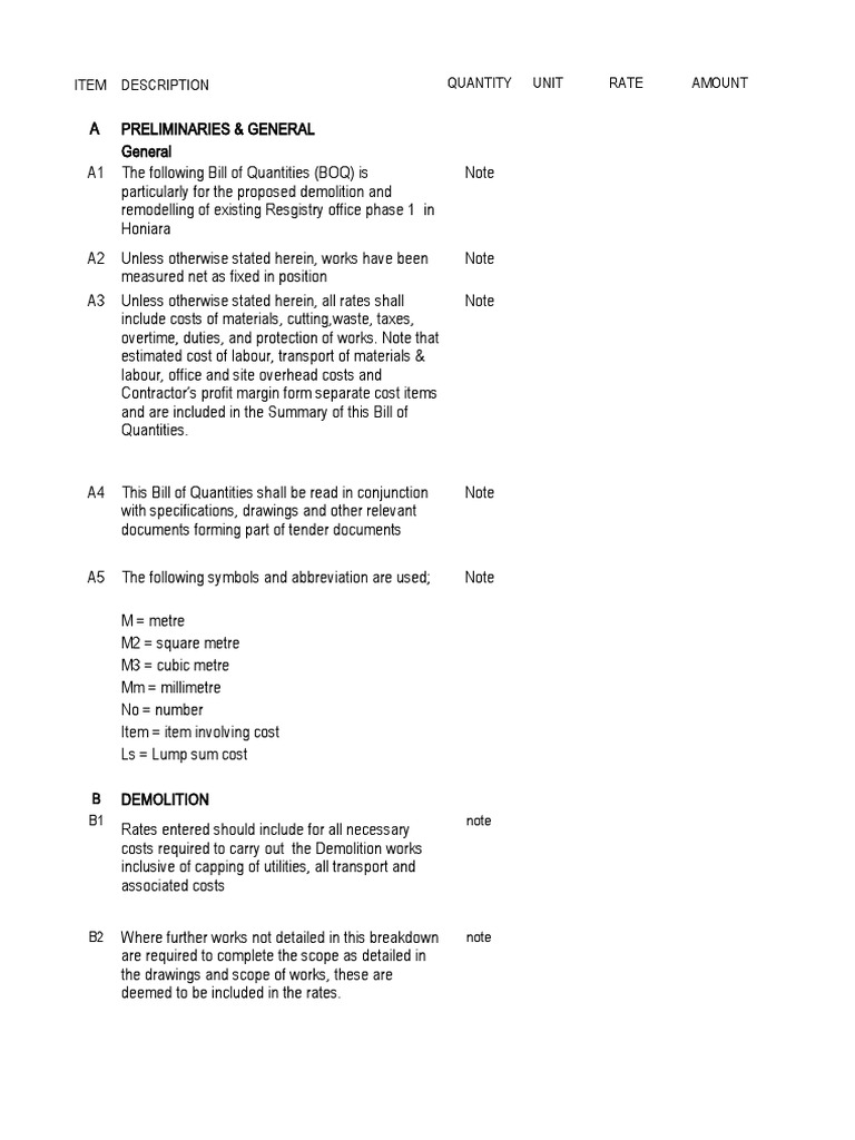 Boq For Demolition and Remodelling of Existing Rooms | PDF | Cabinetry ...