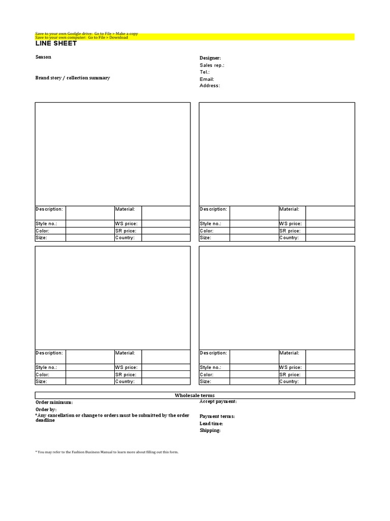 Save or Download Line Sheet | PDF