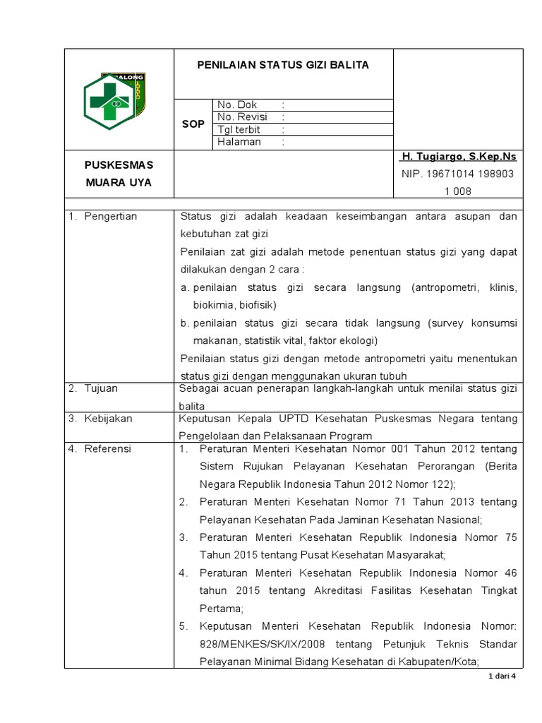 SOP Penilaian Status Gizi Balita | PDF