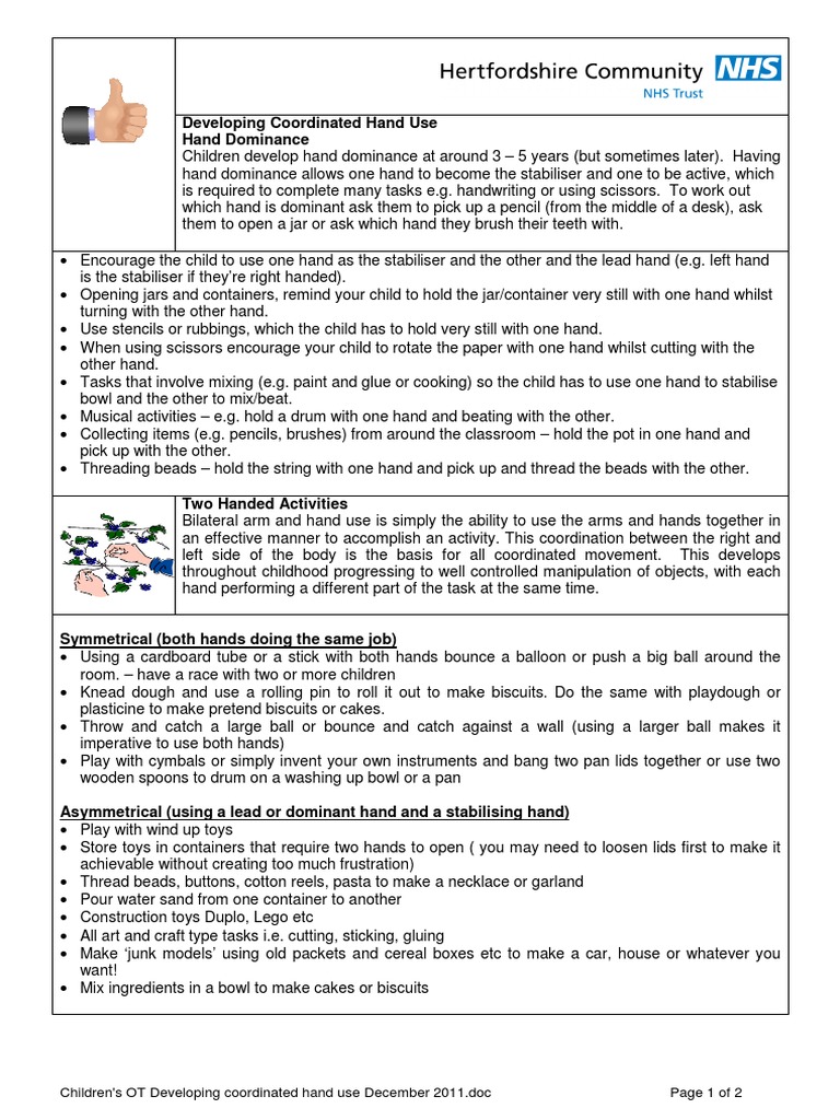 Coordinated Hand Use in Children | PDF