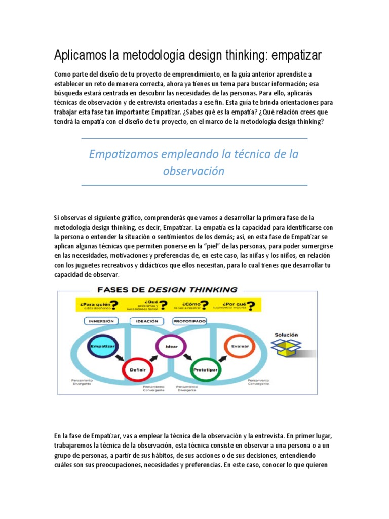 Aplicamos La Metodología Design Thinking | PDF | Empatía | Ciencia cognitiva