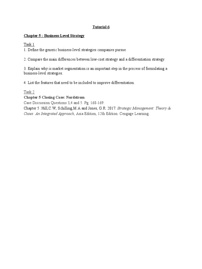 Tutorial 6 Chapter 5: Business-Level Strategy: Task 2 Case Discussion ...